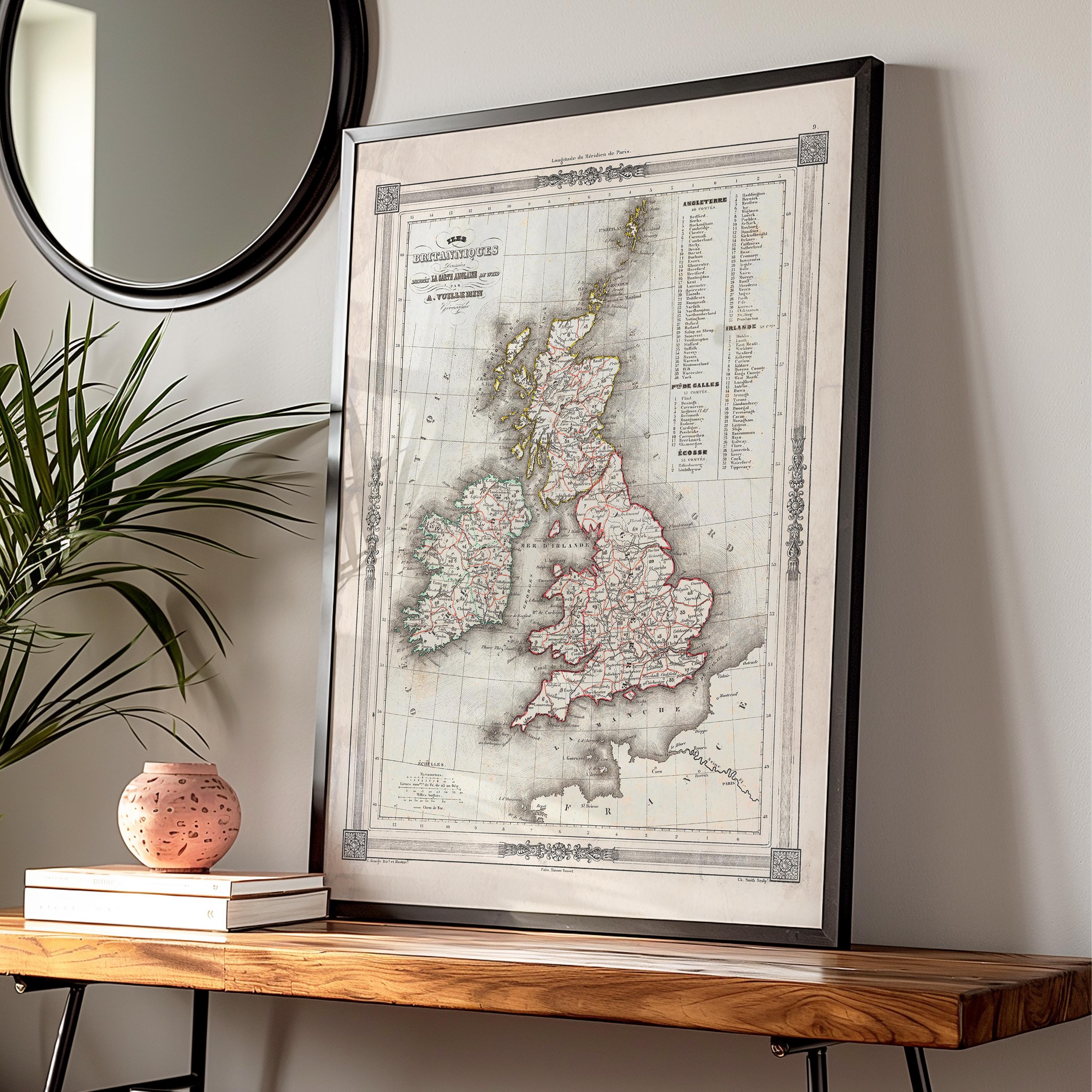 Vintage Map of Britain Poster,uk Map Wall Art, Digital Download, Travel ...