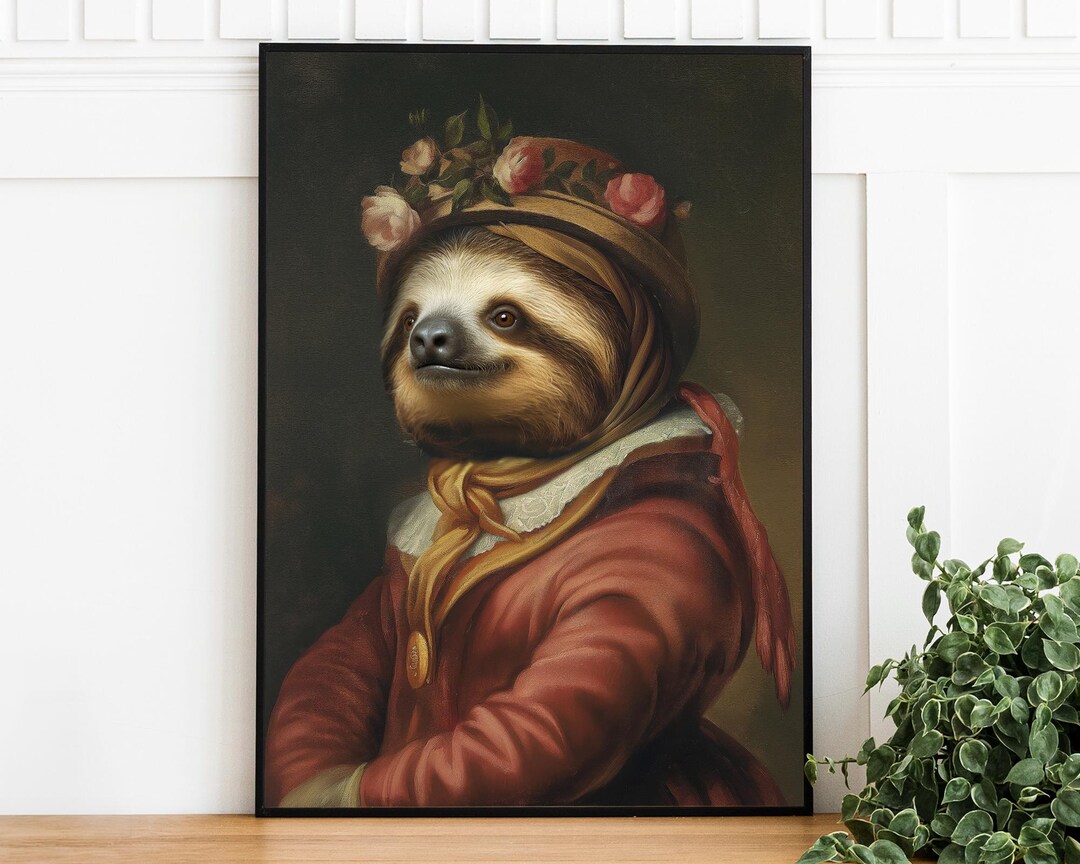 Vintage Sloth Portrait Poster, Altered Art Print, Digital Download ...
