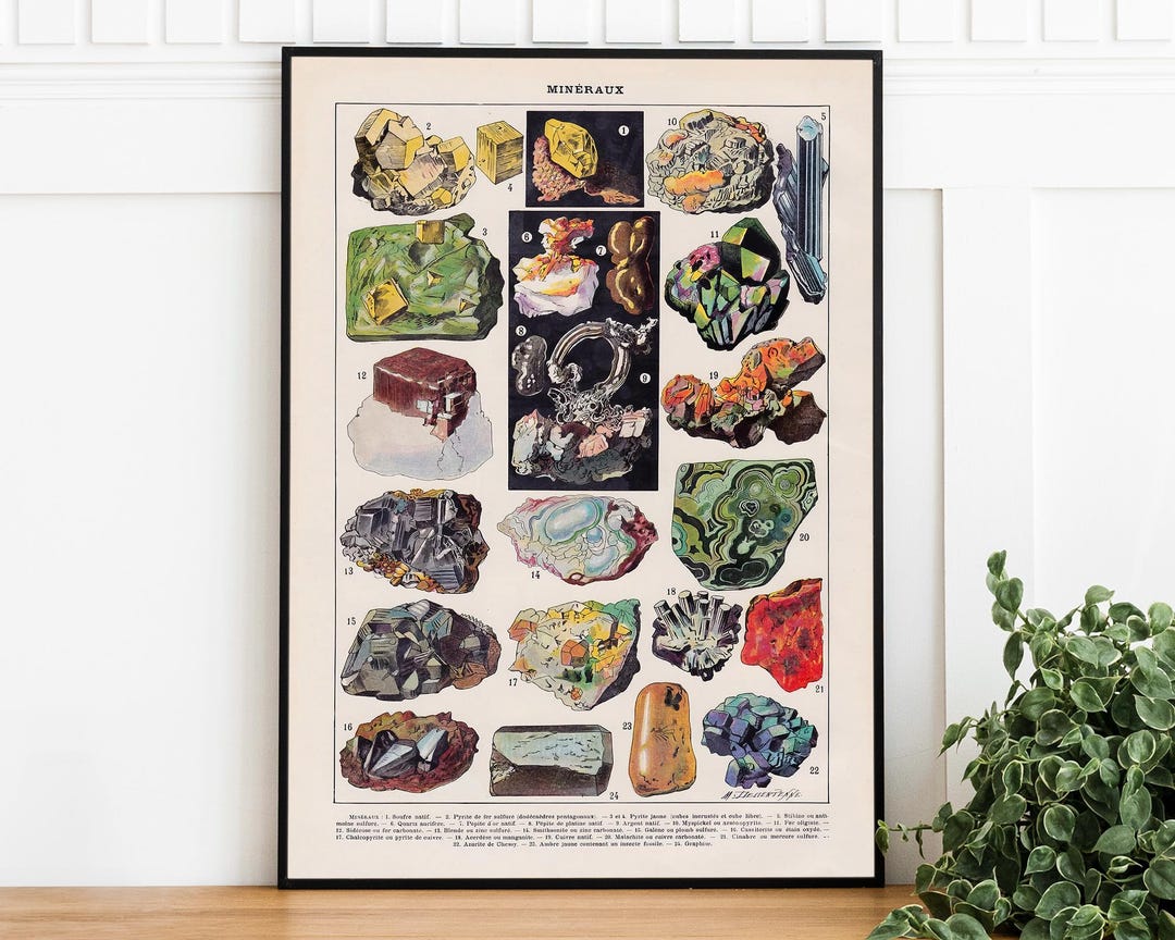 Vintage Rocks and Minerals Print: Retro Science Art (digital Download ...
