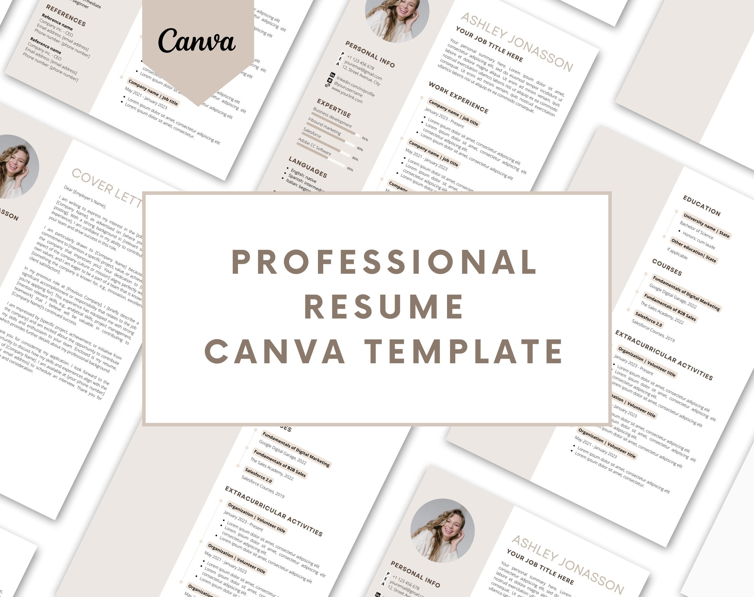 Aesthetic Beige and Pink Resume Template, ATS Friendly and Fully ...