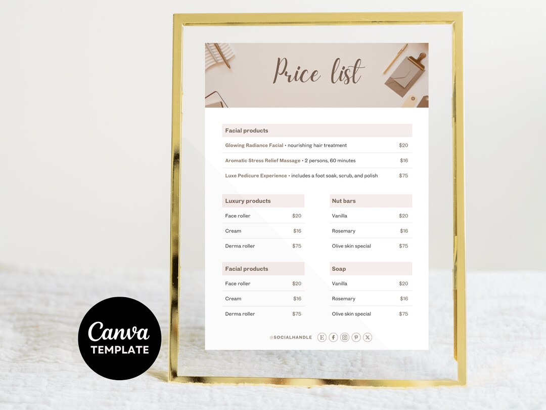Editable Price List Canva Template for Small Businesses | Business ...
