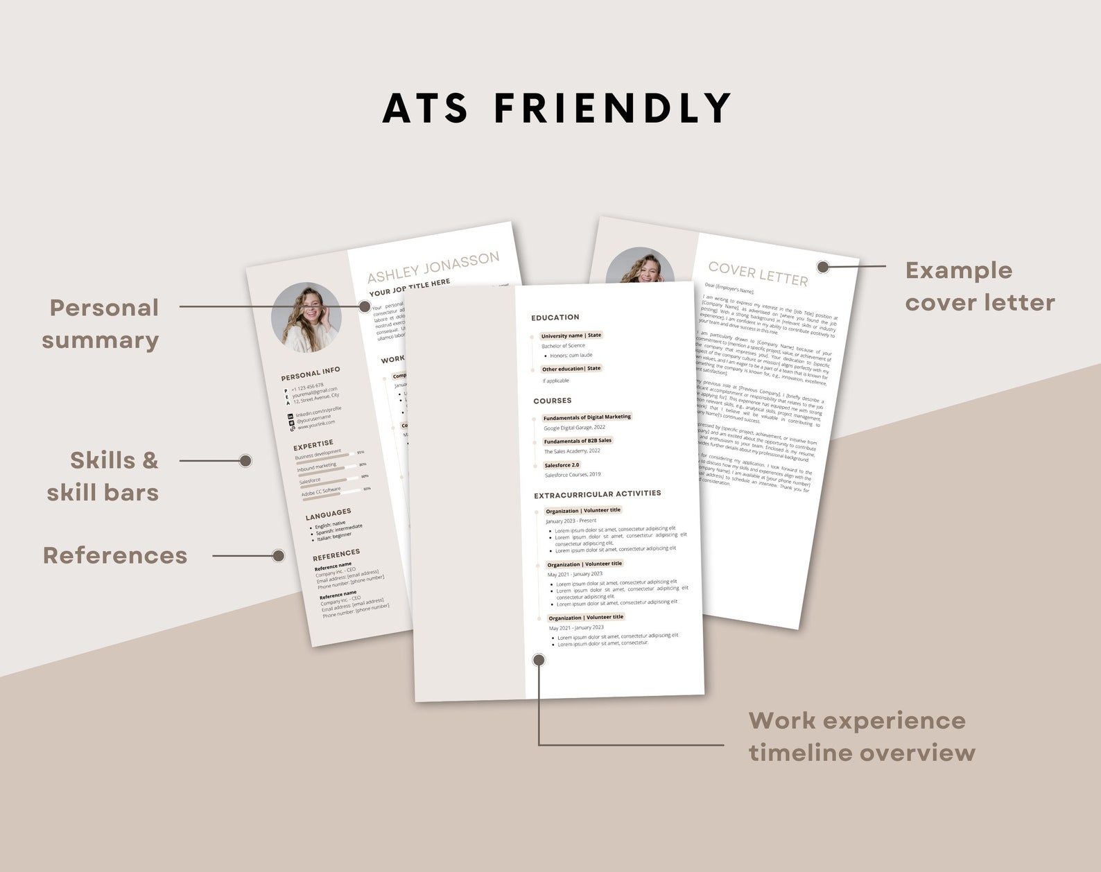 Aesthetic Beige and Pink Resume Template, ATS Friendly and Fully ...