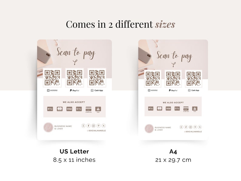 Scan to Pay Sign Canva Template | Venmo & Paypal QR Code Display ...