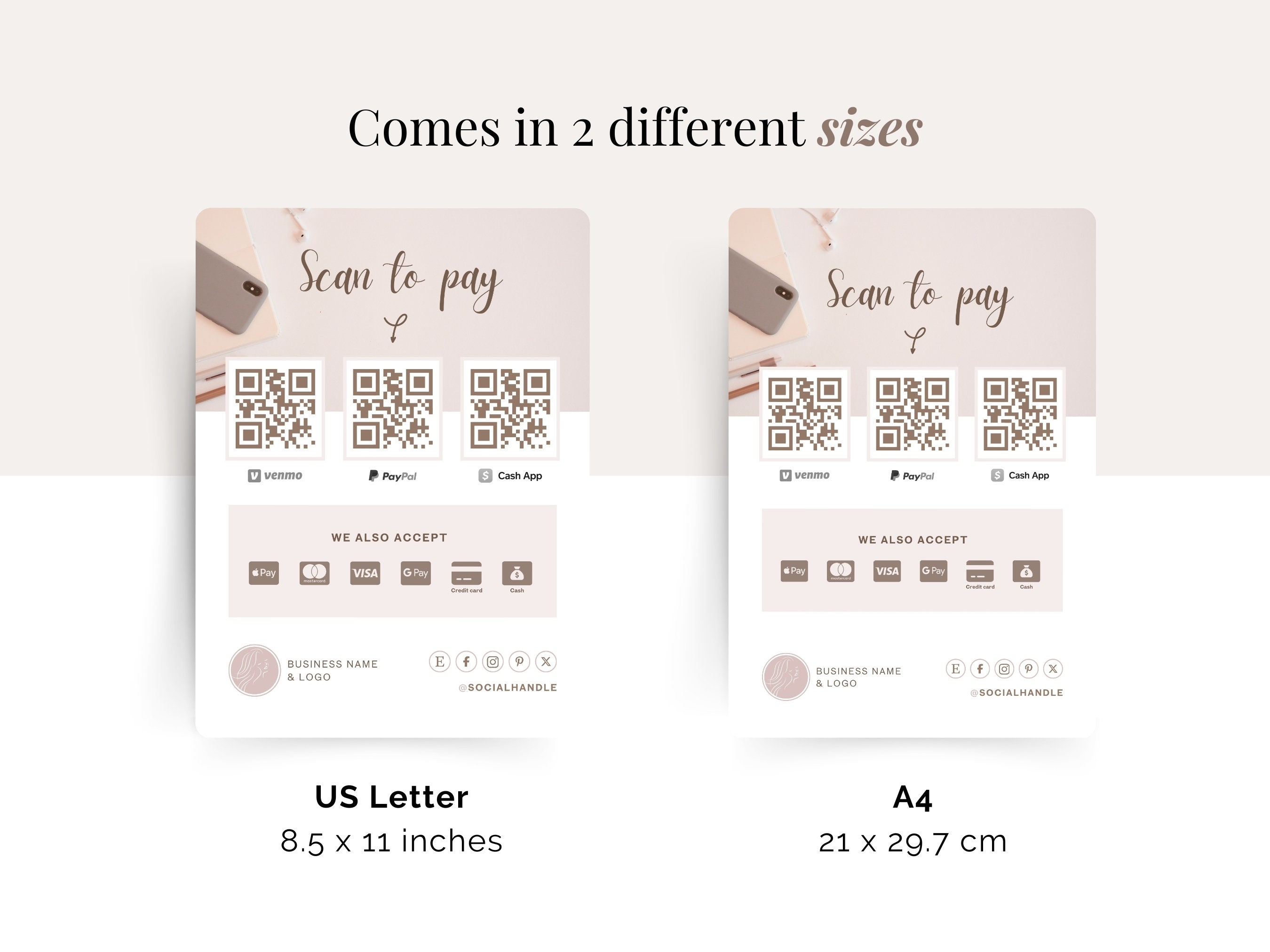 Scan to Pay Sign Canva Template | Venmo & Paypal QR Code Display ...