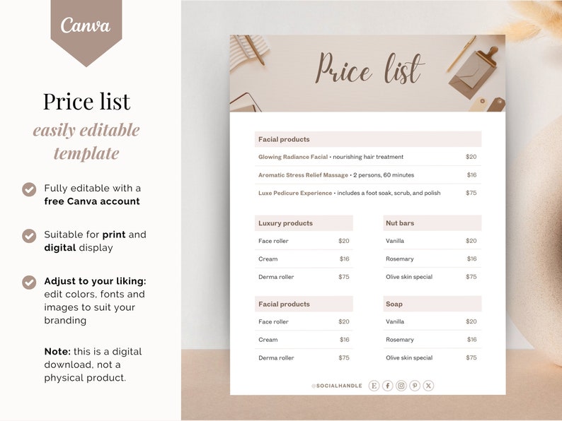 Editable Price List Canva Template for Small Businesses | Business ...