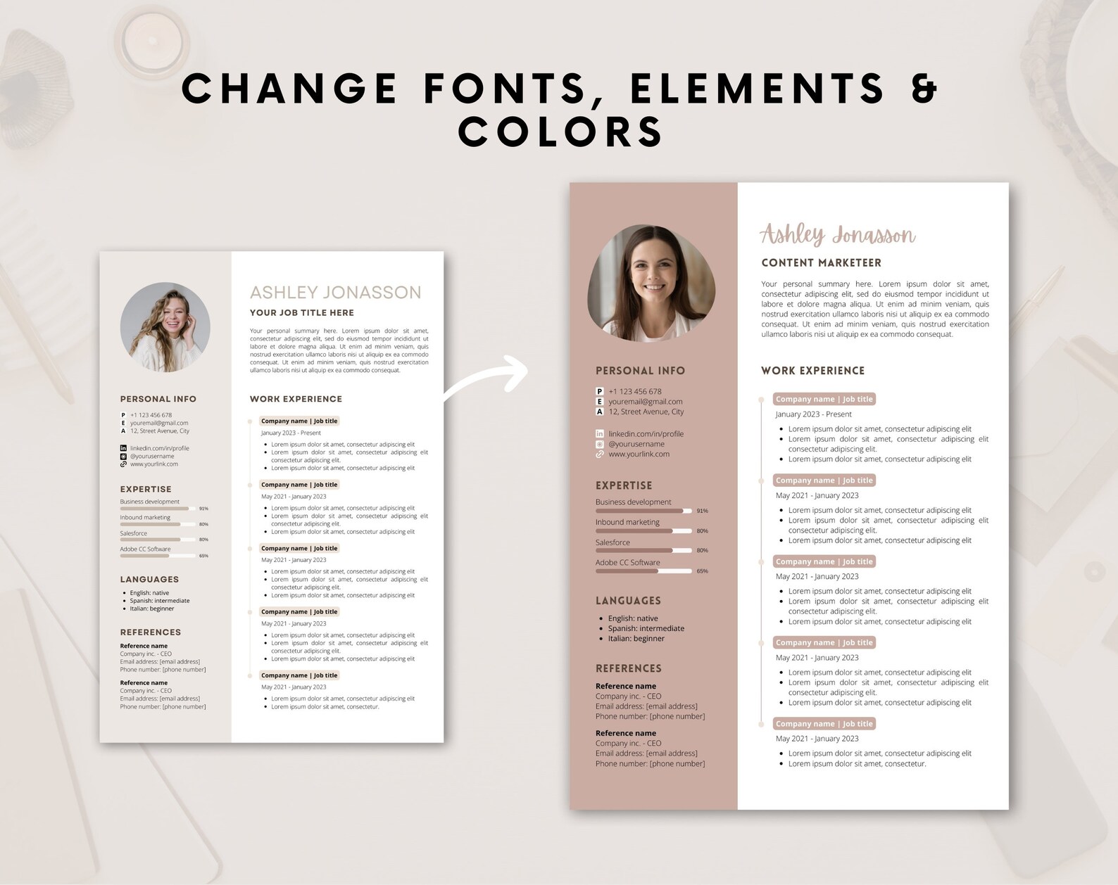 Aesthetic Beige and Pink Resume Template, ATS Friendly and Fully ...