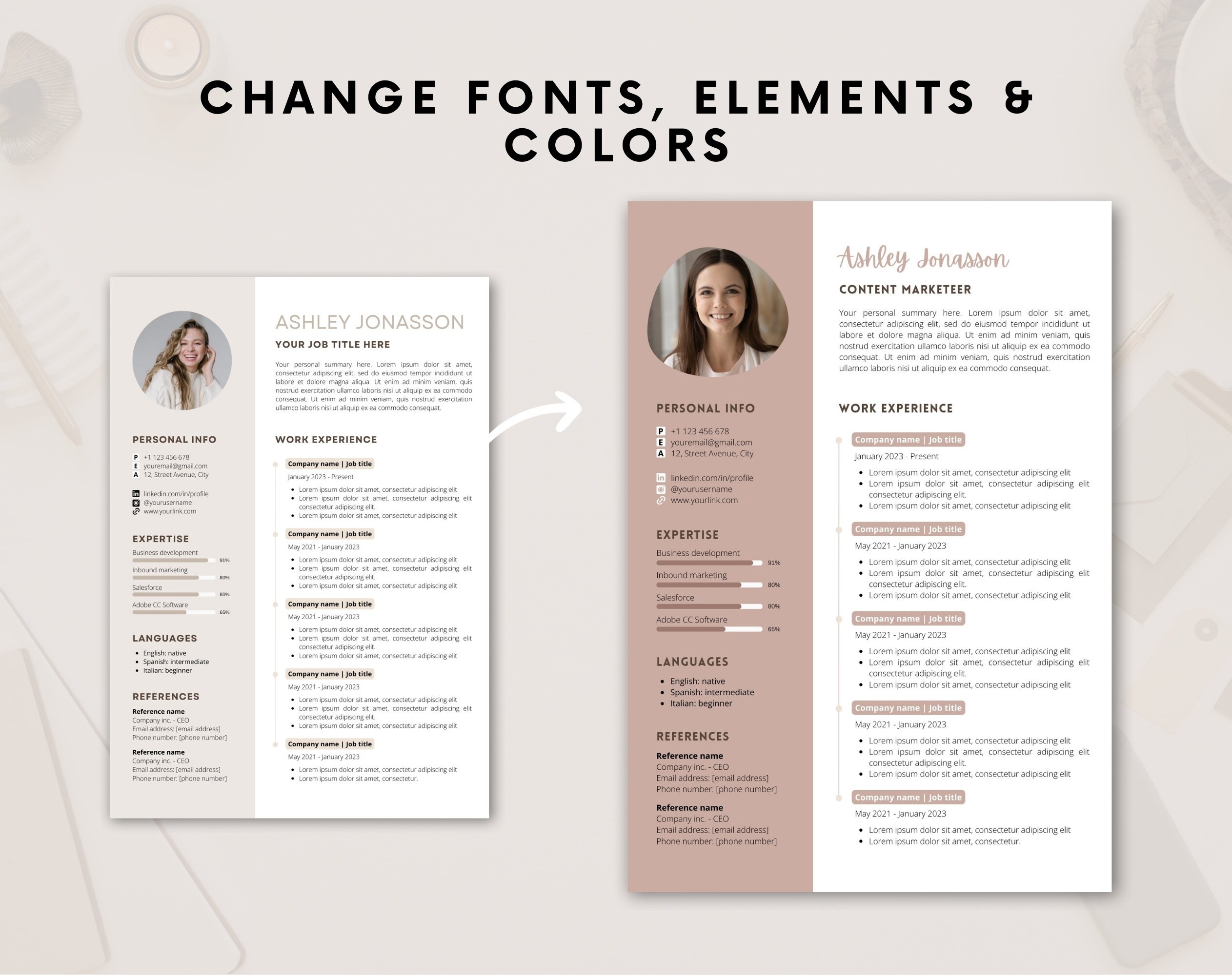 Aesthetic Beige and Pink Resume Template, ATS Friendly and Fully ...