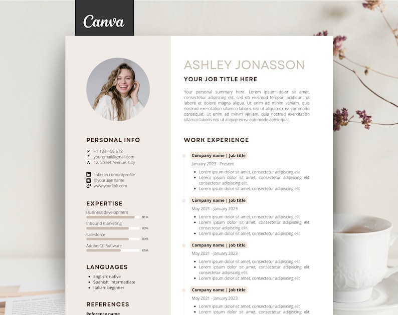 Aesthetic Beige and Pink Resume Template, ATS Friendly and Fully ...