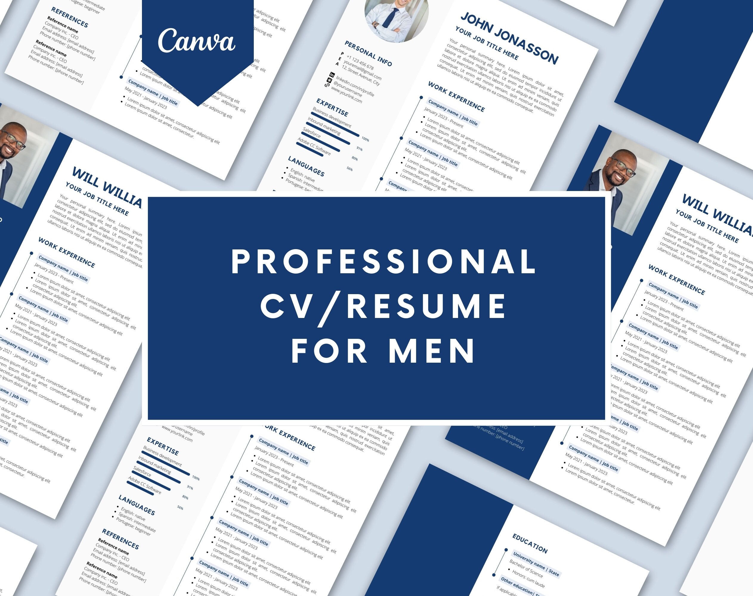 Professional Resume / CV for Men: ATS Friendly and Fully Editable Canva ...