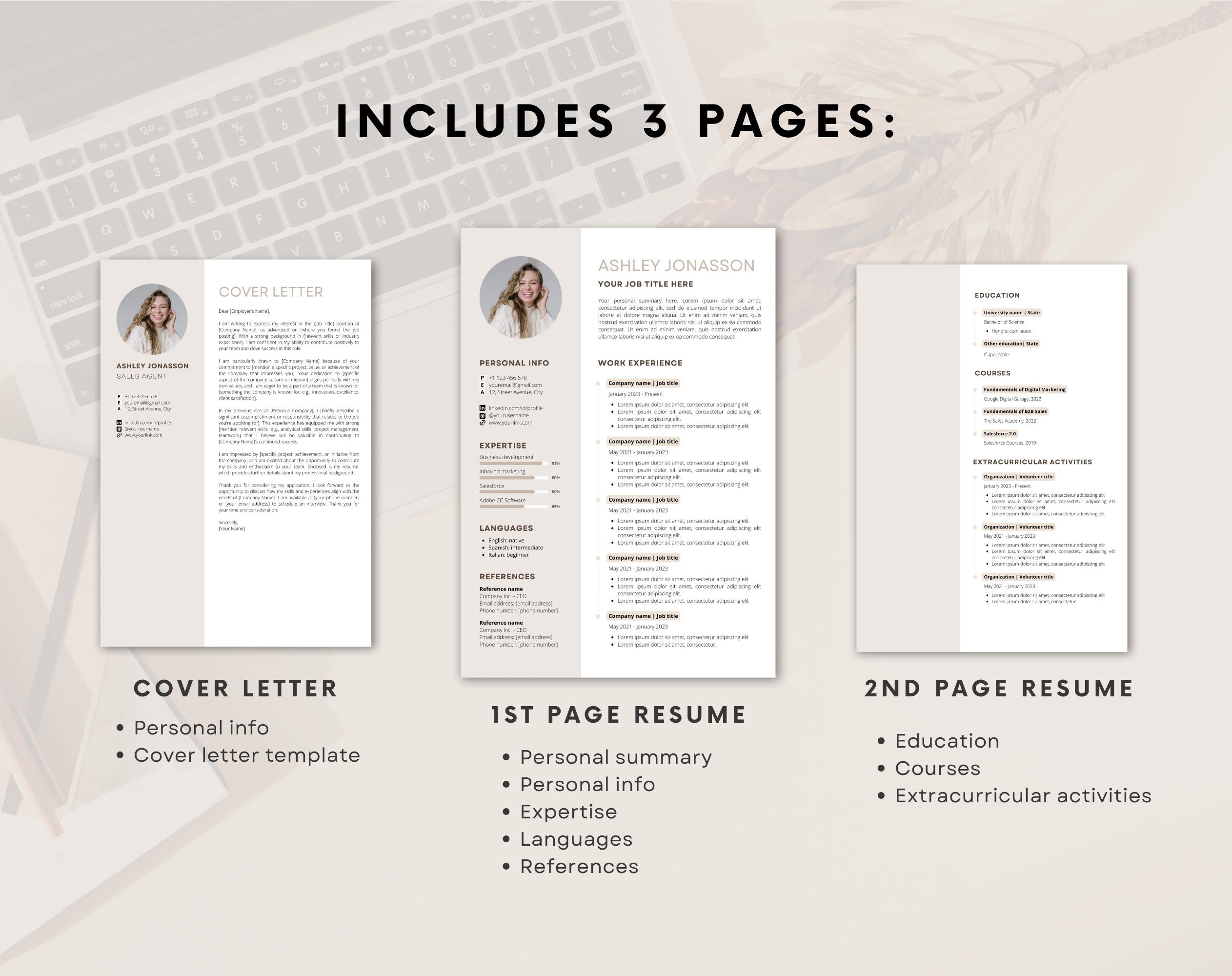 Aesthetic Beige and Pink Resume Template, ATS Friendly and Fully ...
