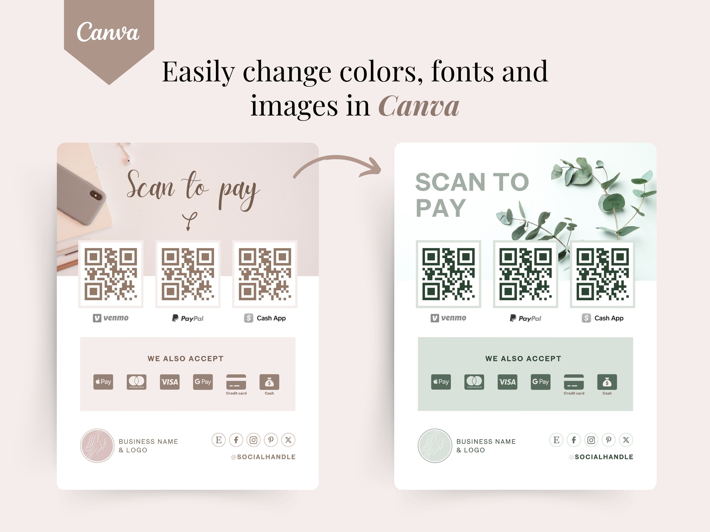 Scan to Pay Sign Canva Template | Venmo & Paypal QR Code Display ...