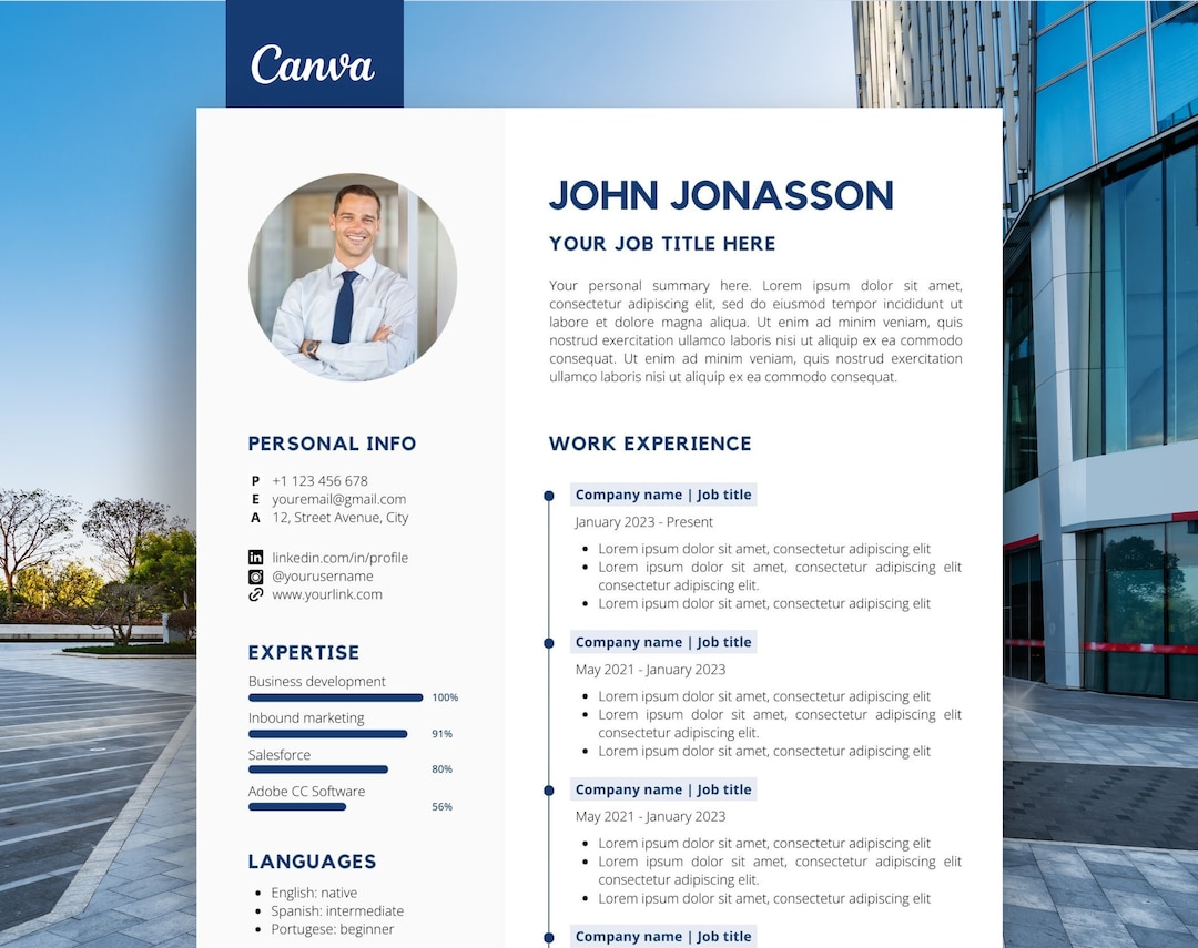 Professional Resume / CV for Men: ATS Friendly and Fully Editable Canva ...