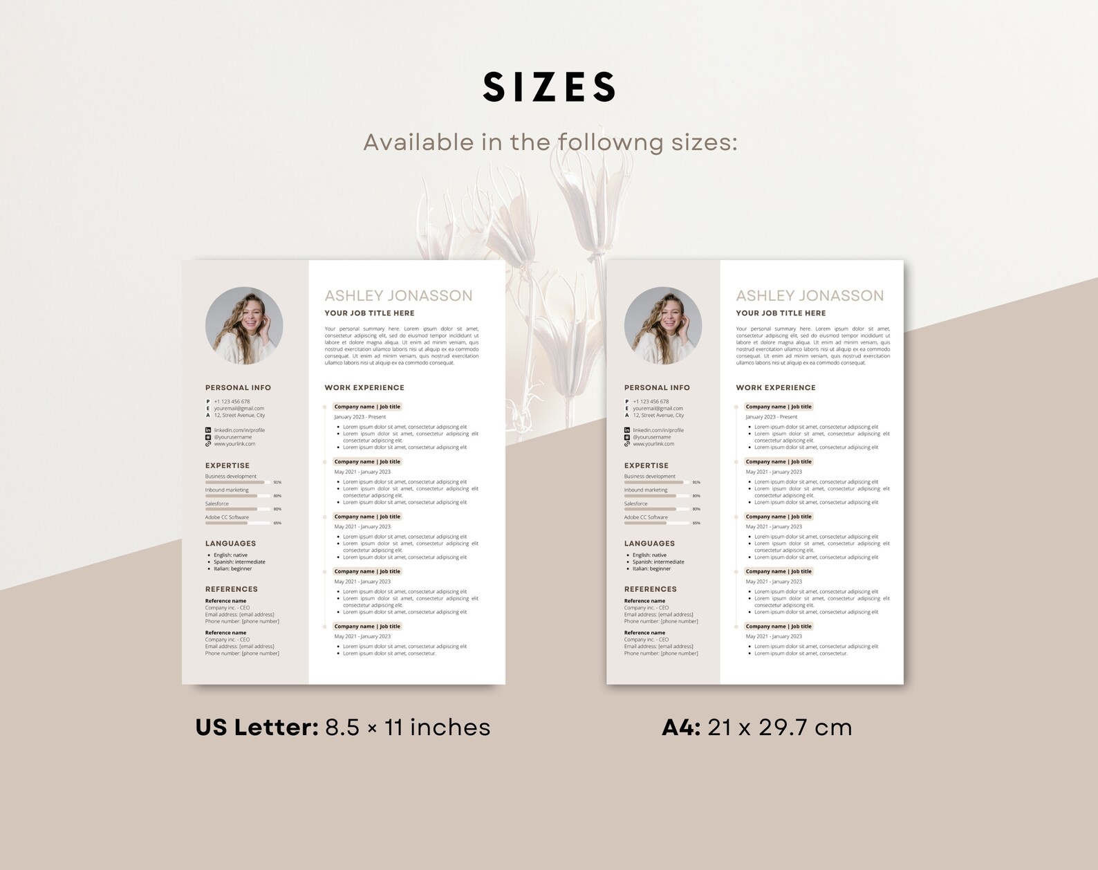 Aesthetic Beige and Pink Resume Template, ATS Friendly and Fully ...