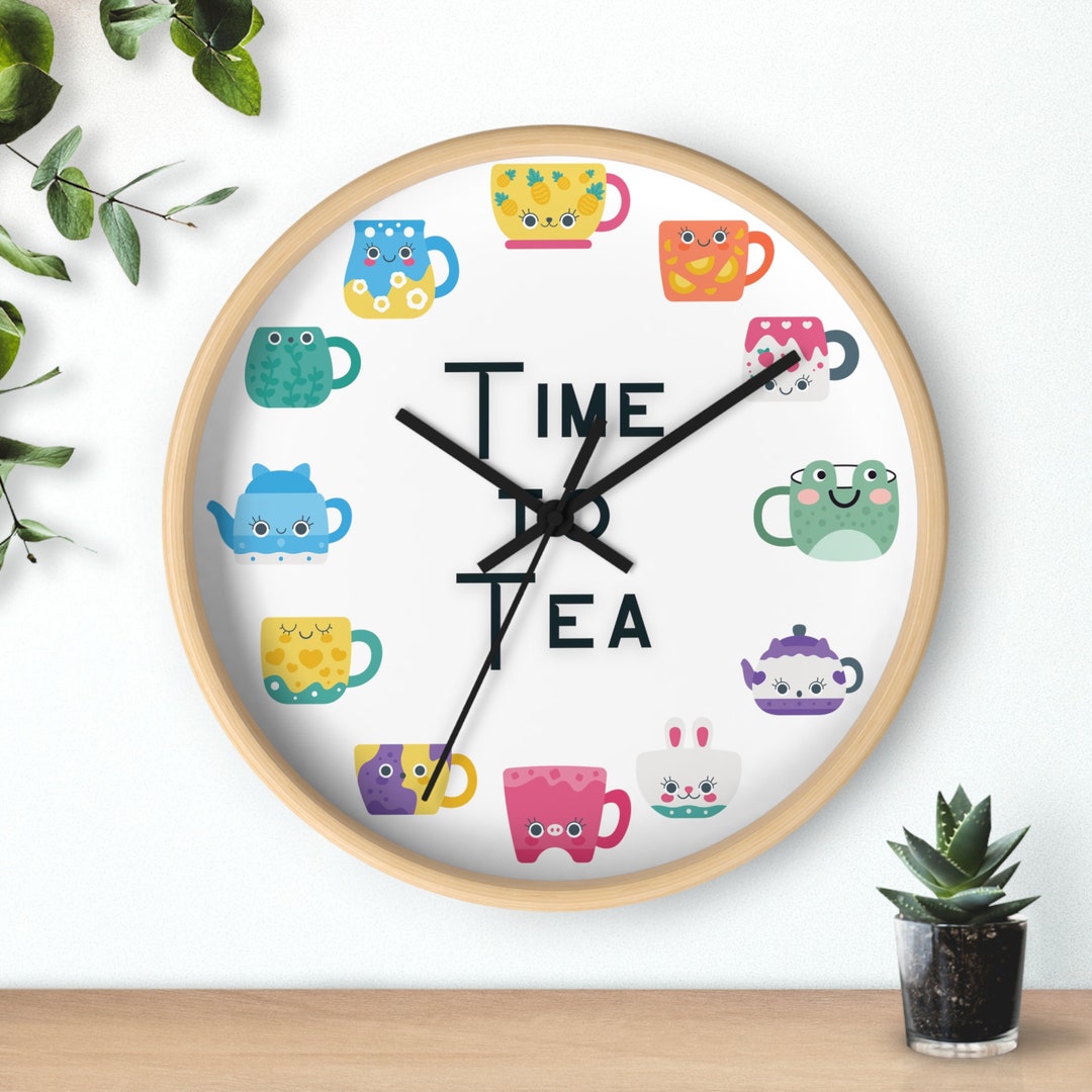 Tea Time Wall Clock, Whimsical Kitchen Decor, Tea Cup Design, Quiet ...