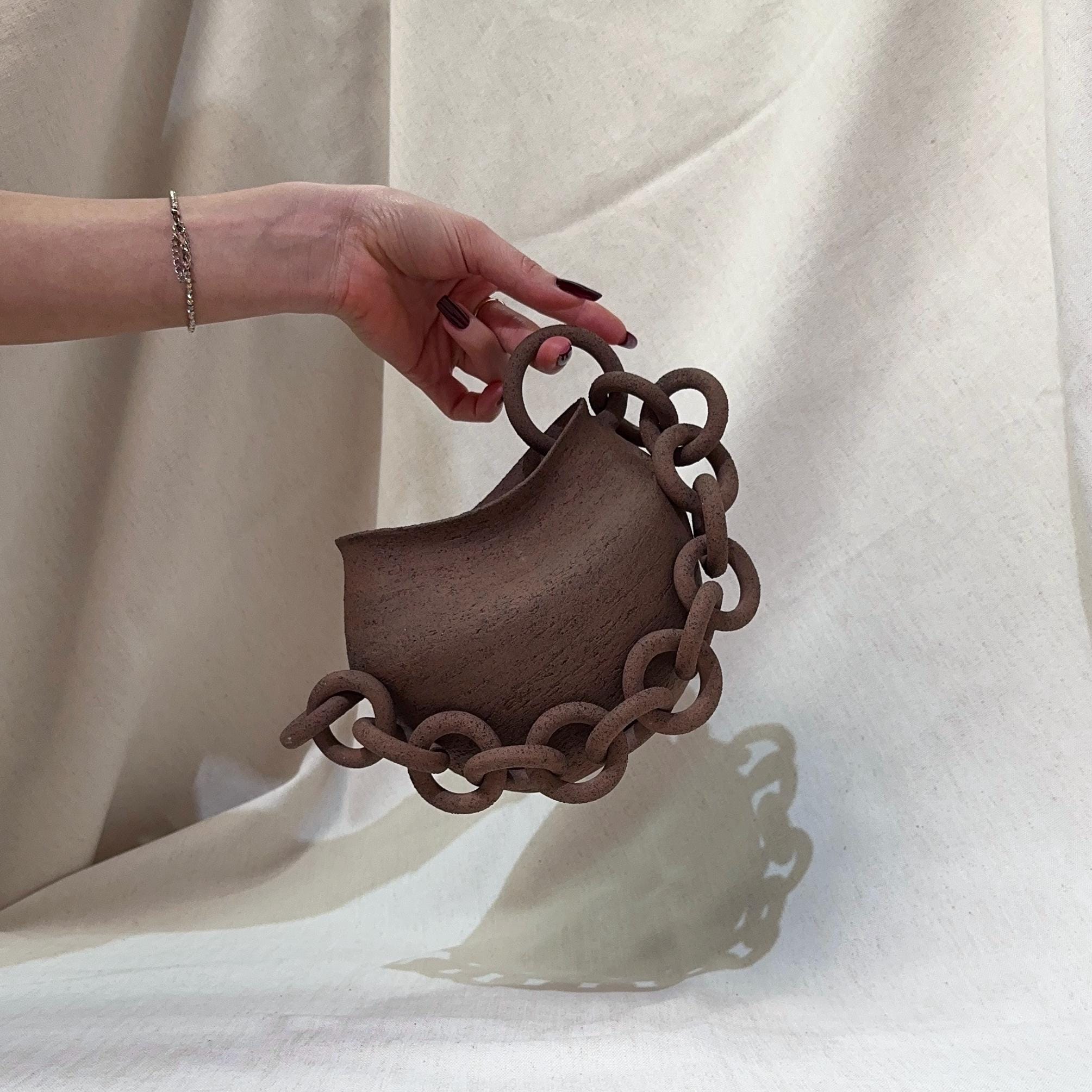 RA | Handmade Stoneware Chain Vase | Sculptural Minimalist Ceramic Vase ...