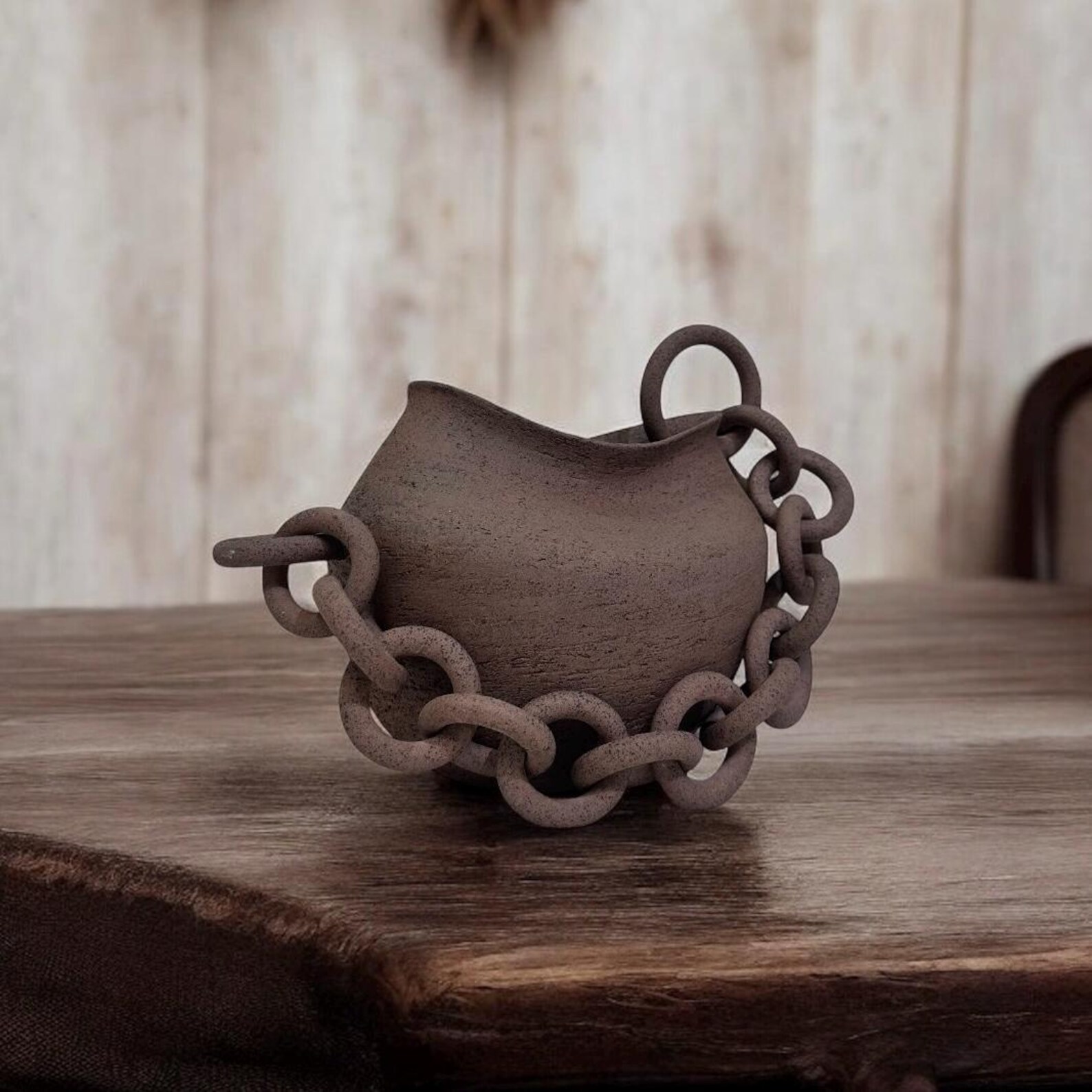 RA | Handmade Stoneware Chain Vase | Sculptural Minimalist Ceramic Vase ...