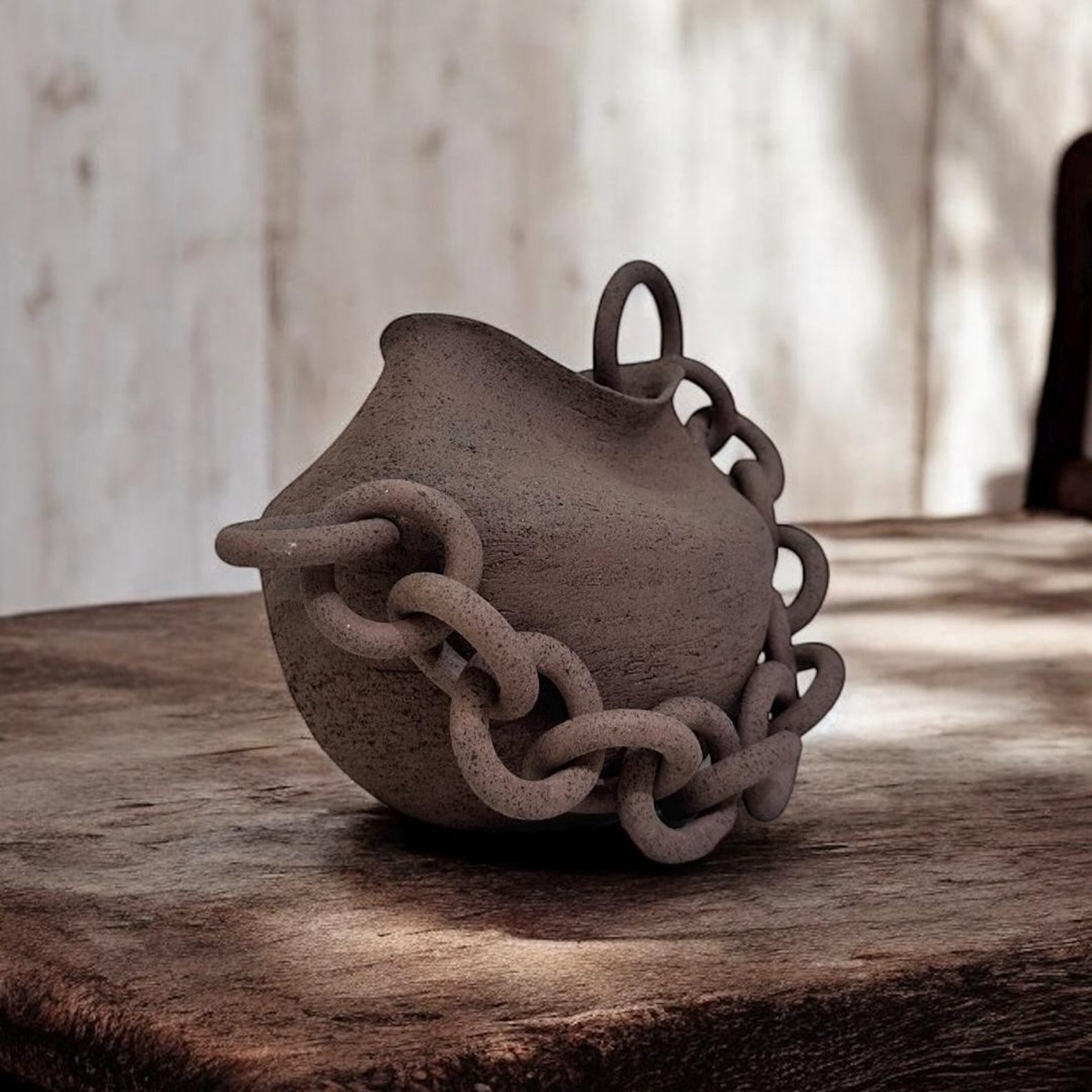 RA | Handmade Stoneware Chain Vase | Sculptural Minimalist Ceramic Vase ...