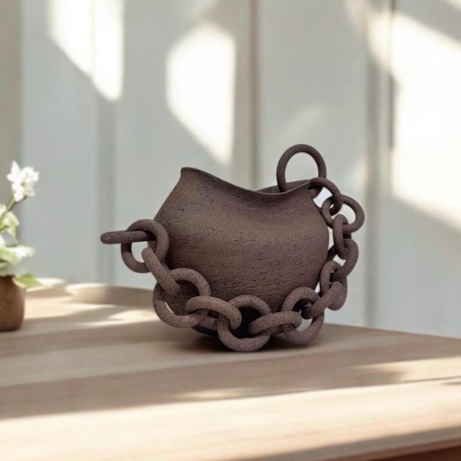 RA | Handmade Stoneware Chain Vase | Sculptural Minimalist Ceramic Vase ...