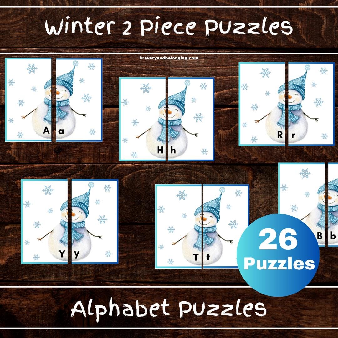 Winter Alphabet Puzzle Digital Download | Snowman 2 Piece Puzzle ...