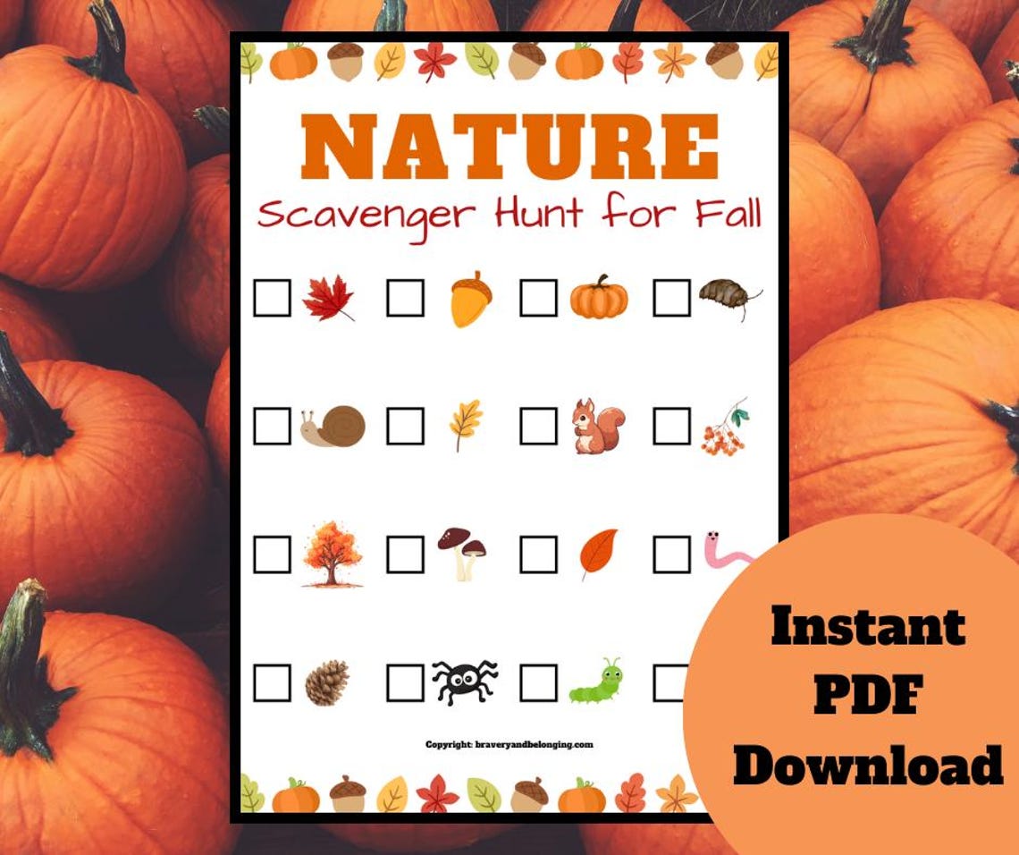 Fall Scavenger Hunt Printable Download, Fall Scavenger Hunt Printable ...