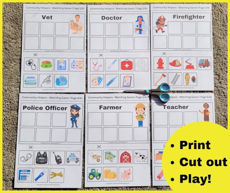 Community Helpers Matching Game, Community Helpers Unit, Community ...