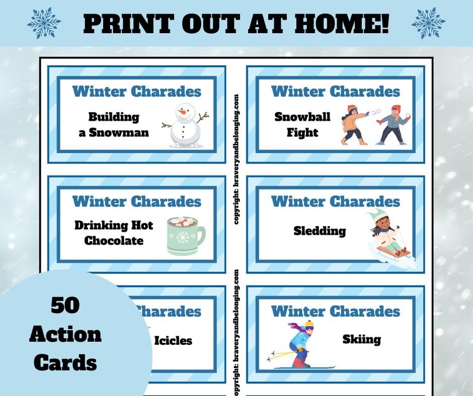 Winter Charades Game, Party, Printable, Family Activities, Classroom ...