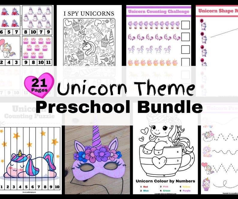 Unicorn Preschool Activity Bundle: Busy Book, Scavenger Hunt, Crown ...