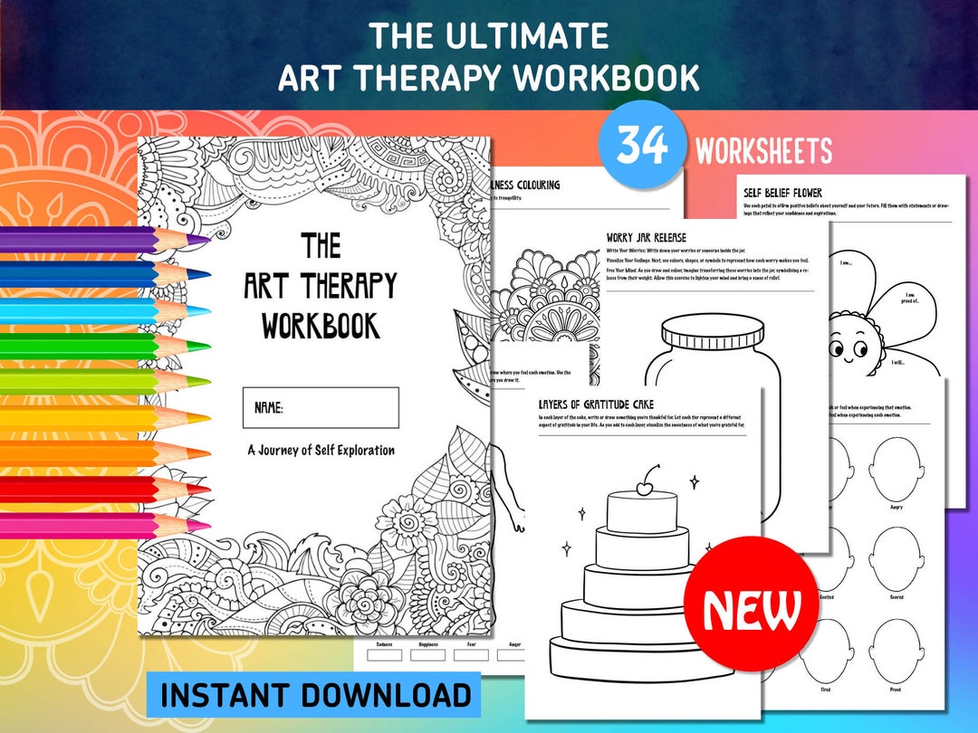 Art Therapy Worksheet Workbook | CBT Therapy Counseling | Mental Health ...