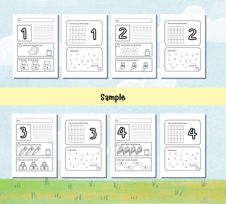 Number 1-20 Worksheets Printable Kindergarten Math Counting Instant ...