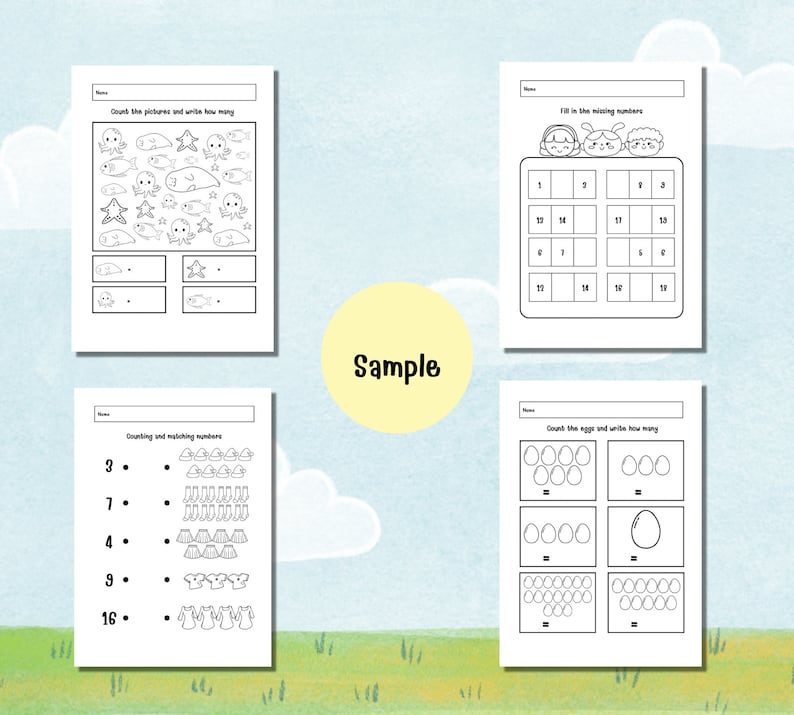 Number 1-20 Worksheets Printable Kindergarten Math Counting Instant ...