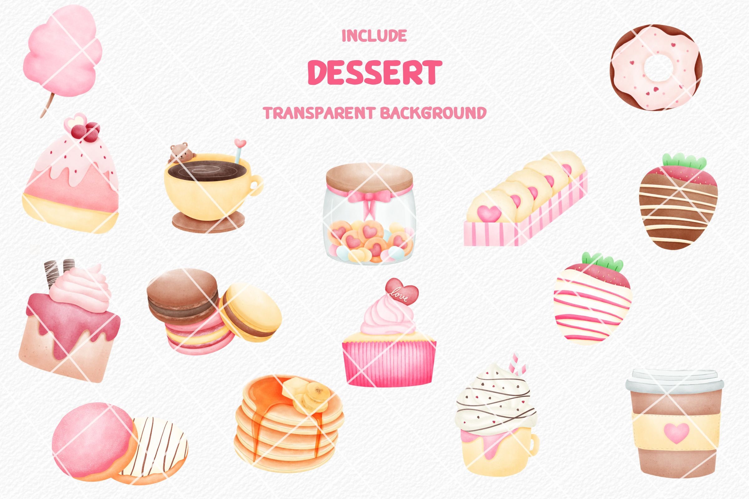 Dessert Watercolor Clipart, Valentine's Clipart, Sweet Treat Clipart ...