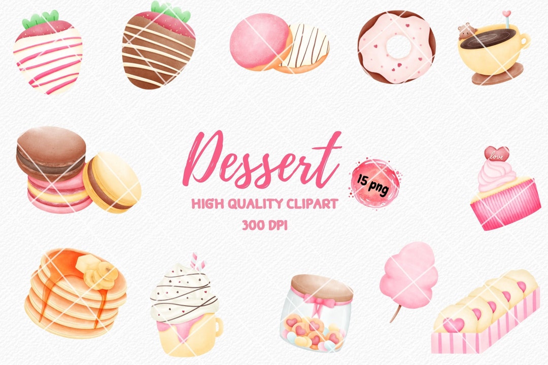 Dessert Watercolor Clipart, Valentine's Clipart, Sweet Treat Clipart ...