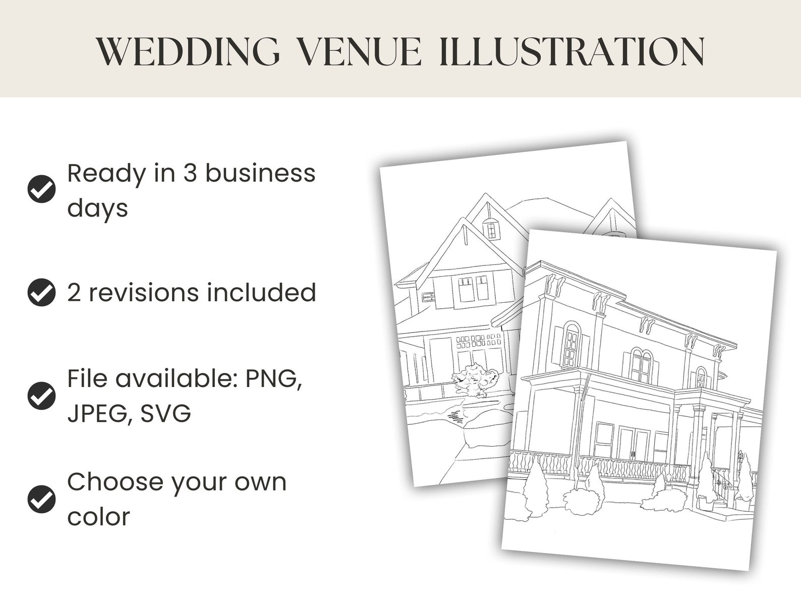 Letterpress Wedding Invitation Venue Illustration Custom Sketch Wedding ...