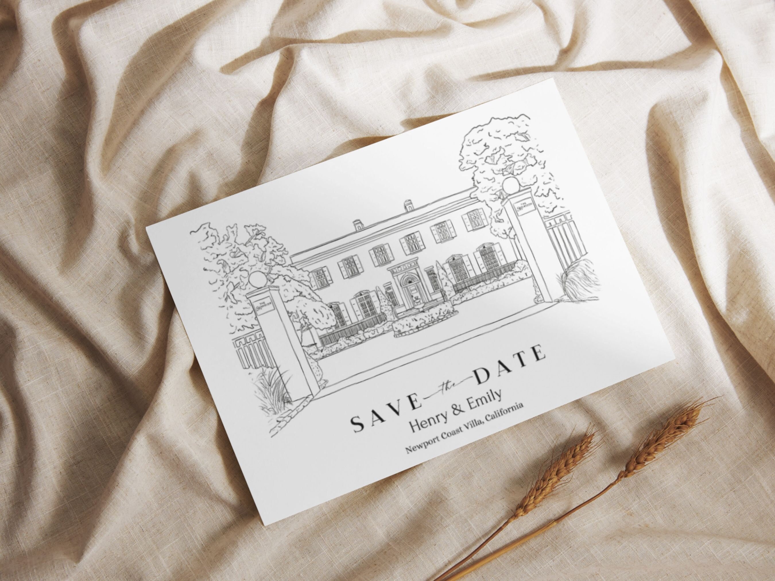 Illustrated Venue Wedding Invitation Personalized Wedding Invitation ...