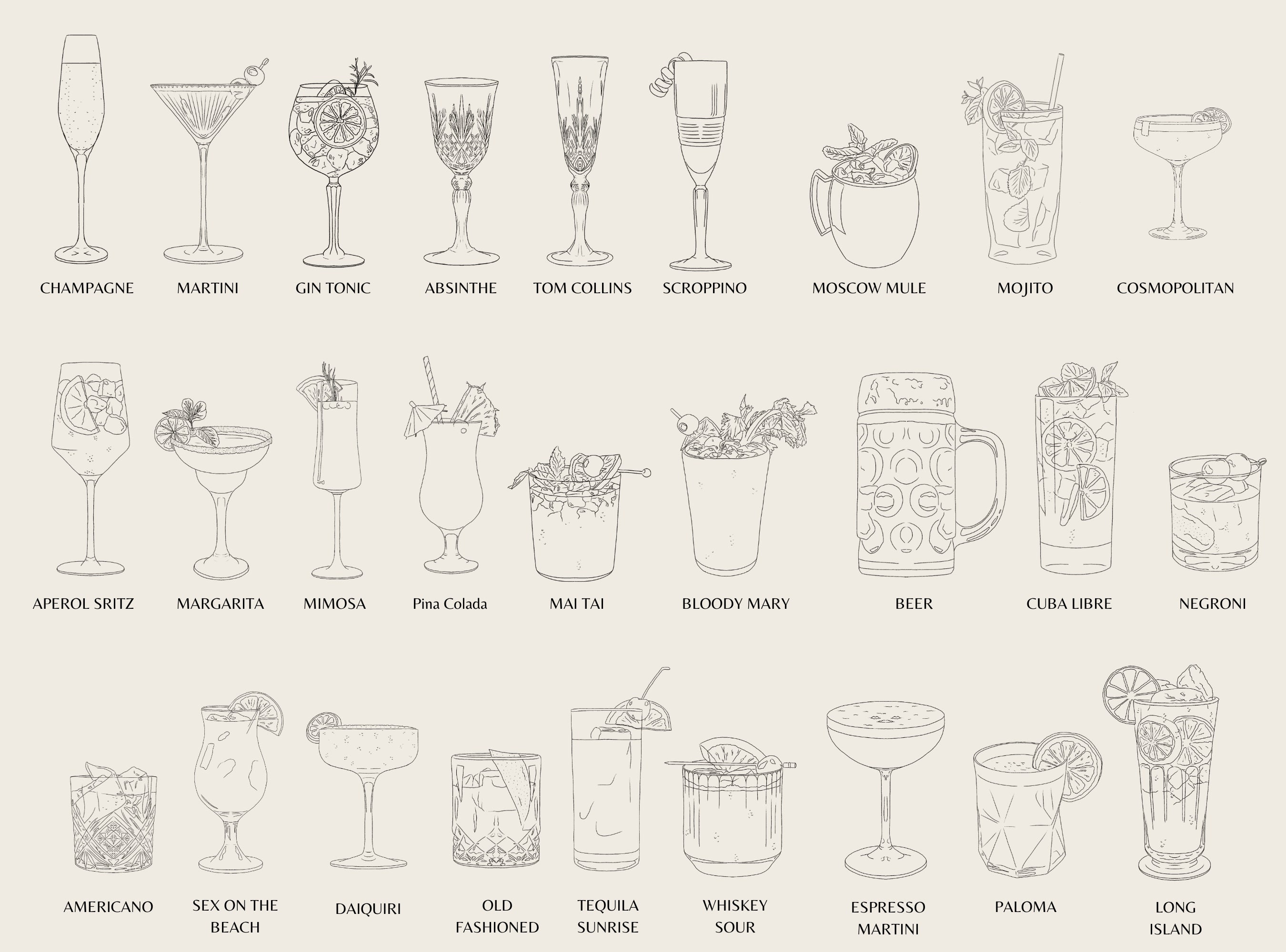 Cocktail Bundle SVG Hand Drawn Cocktail Clipart PNG Custom Cocktail ...