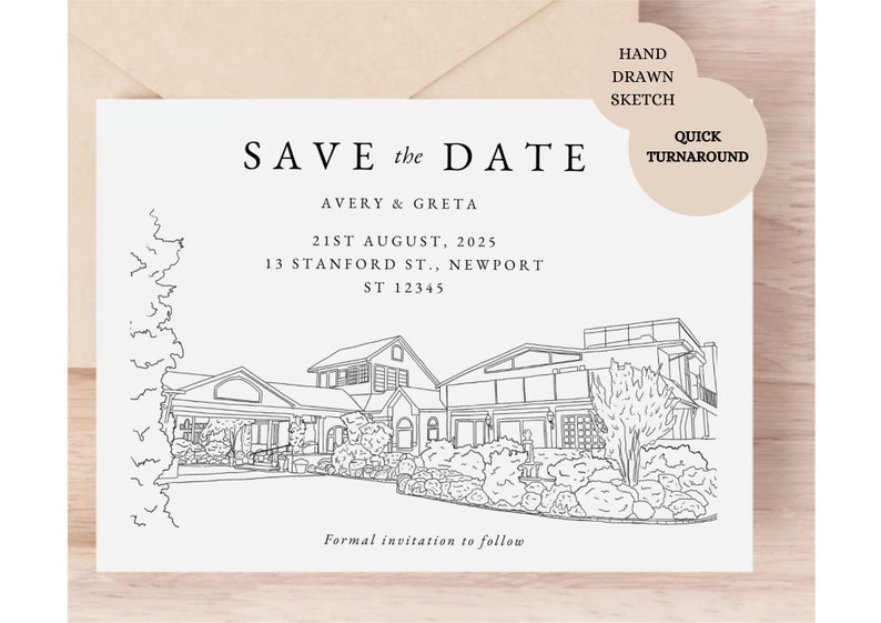 Illustrated Venue Wedding Invitation Digital Venue Sketch Invite ...