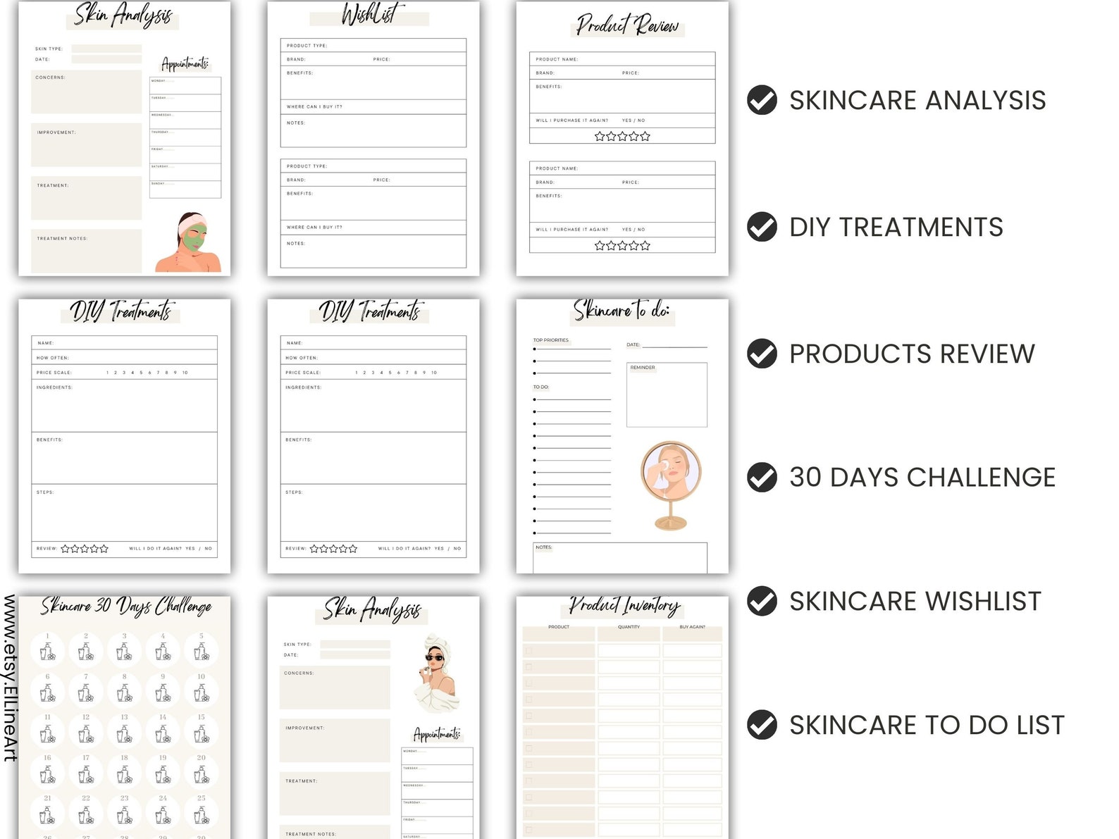 Skincare Planner Routine Skincare Checklist Planner Beauty Journal ...