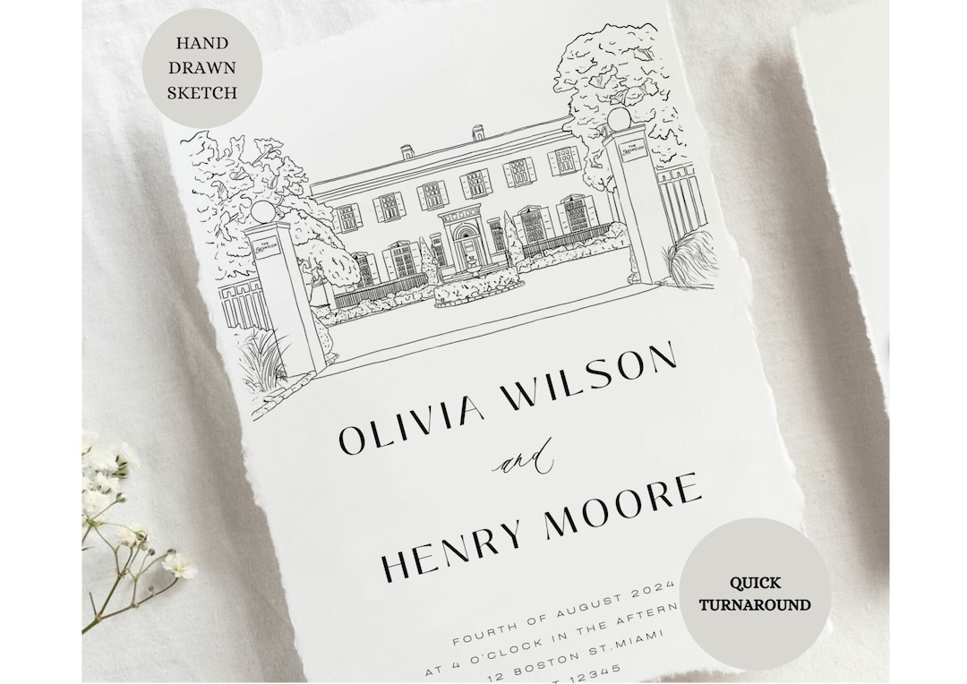 Wedding Venue Sketch Invitation Custom Wedding Venue Illustration for ...