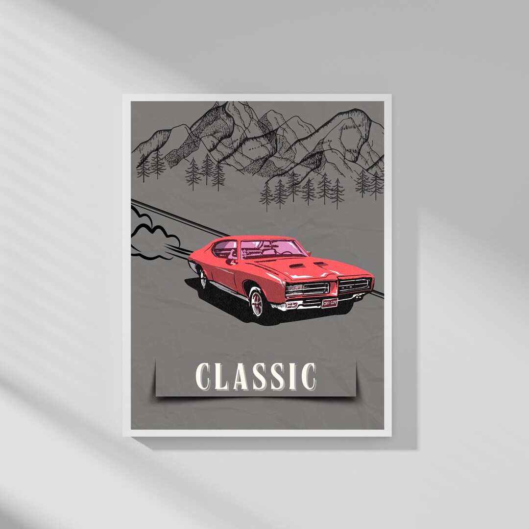 Classic Car Digital Wall Art | Red Car Pepper Print | Old Car Poster ...