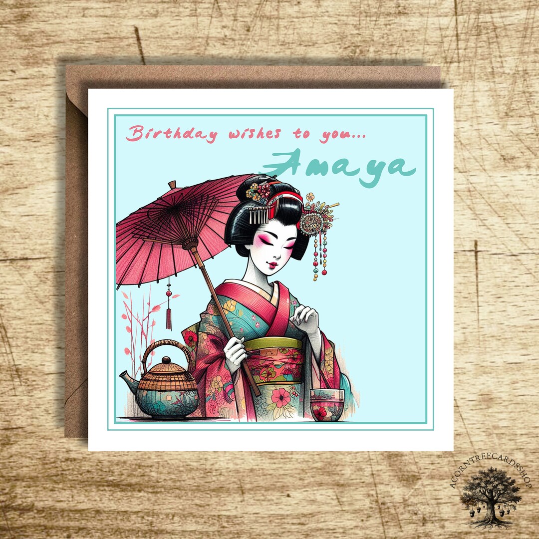 Geisha Personalised Birthday Card, Geisha Birthday, Personalised Card ...