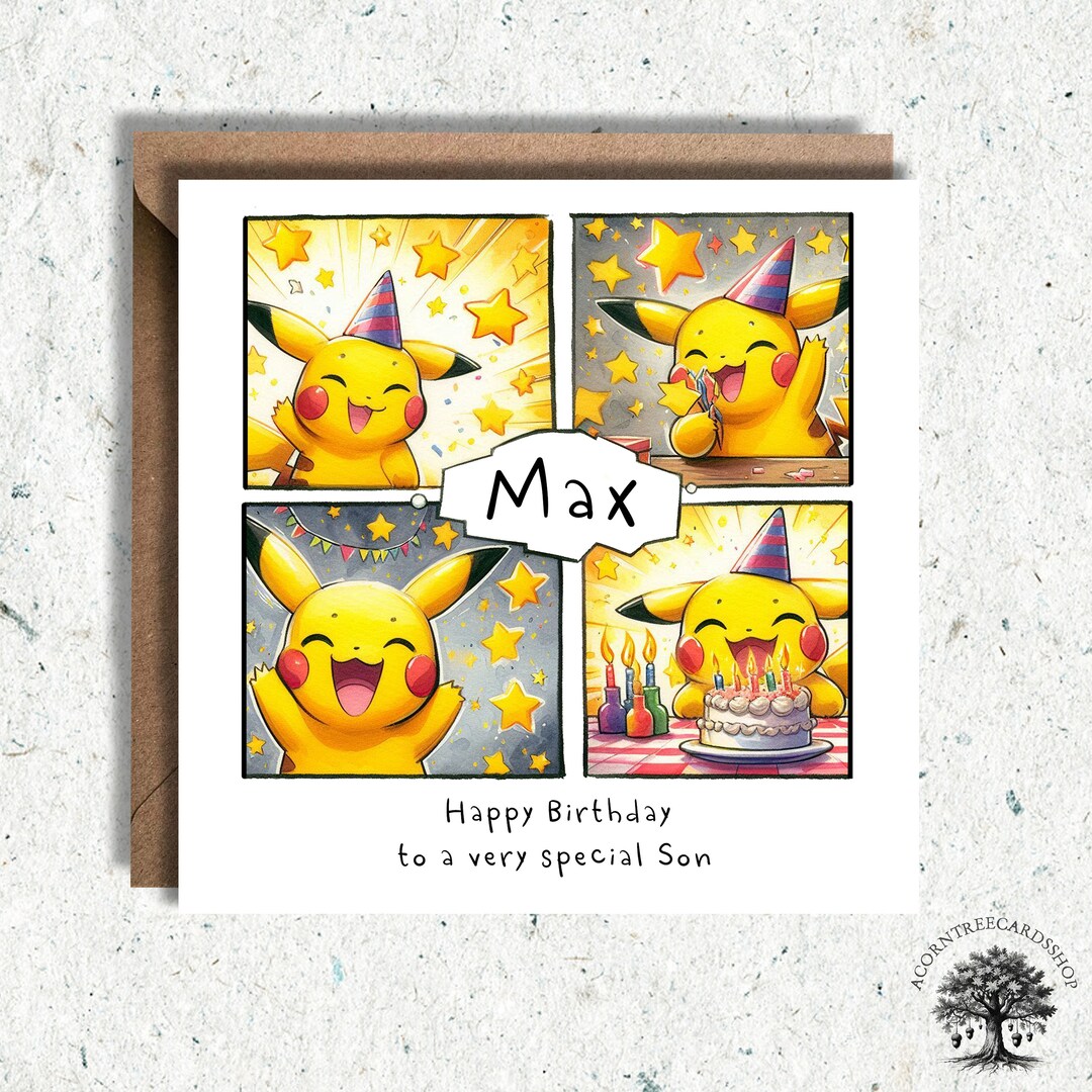 Personalised Pikachu Birthday Card, Pikachu Birthday Card, Birthday ...
