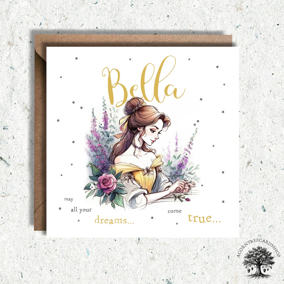 Princess Belle Birthday Card, Personalised Princess Birthday Card ...