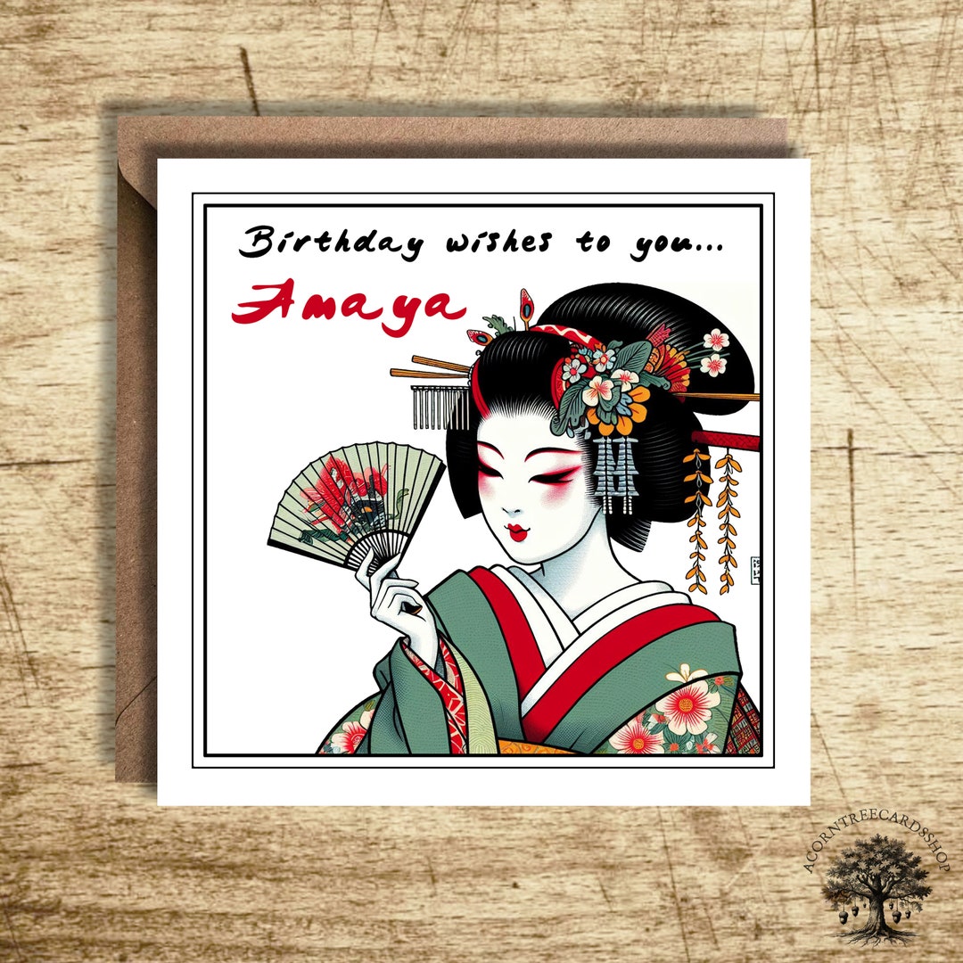 Geisha Personalised Birthday Card, Geisha Birthday, Personalised Card ...