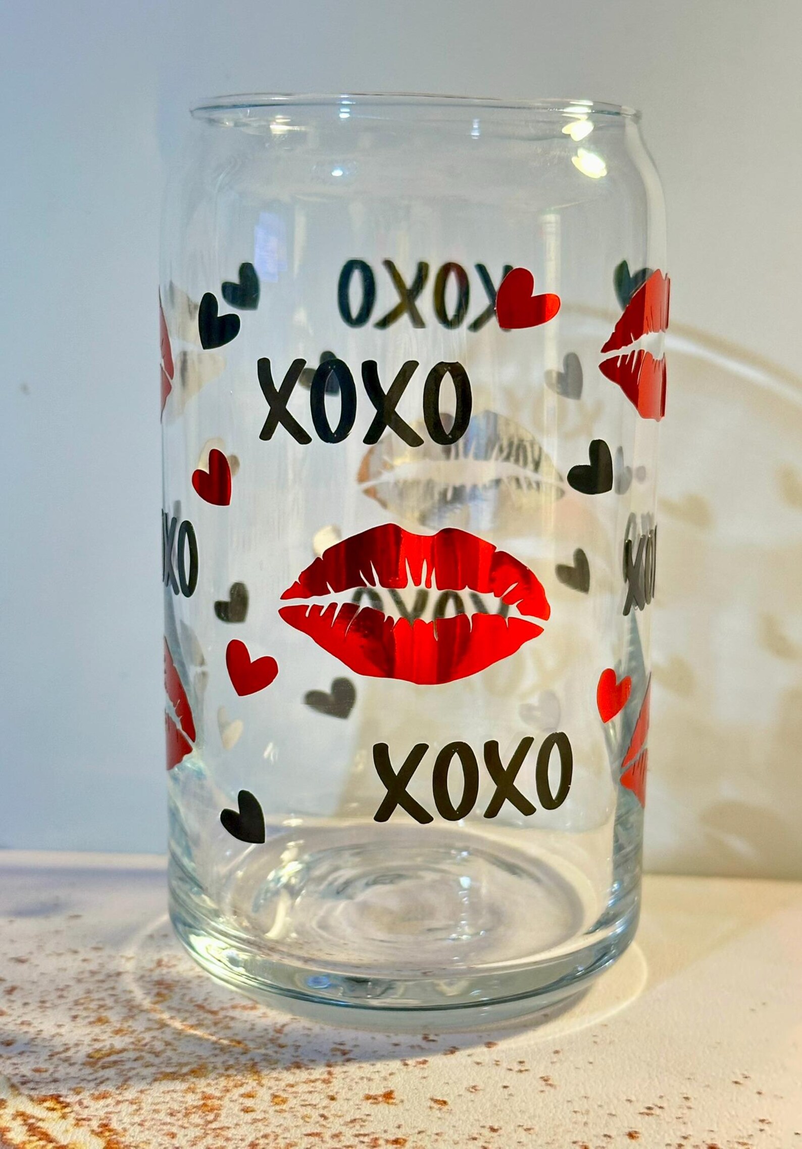 Valentine's Day Iced Coffee Glass: XOXO Hearts Lips Cup - Etsy