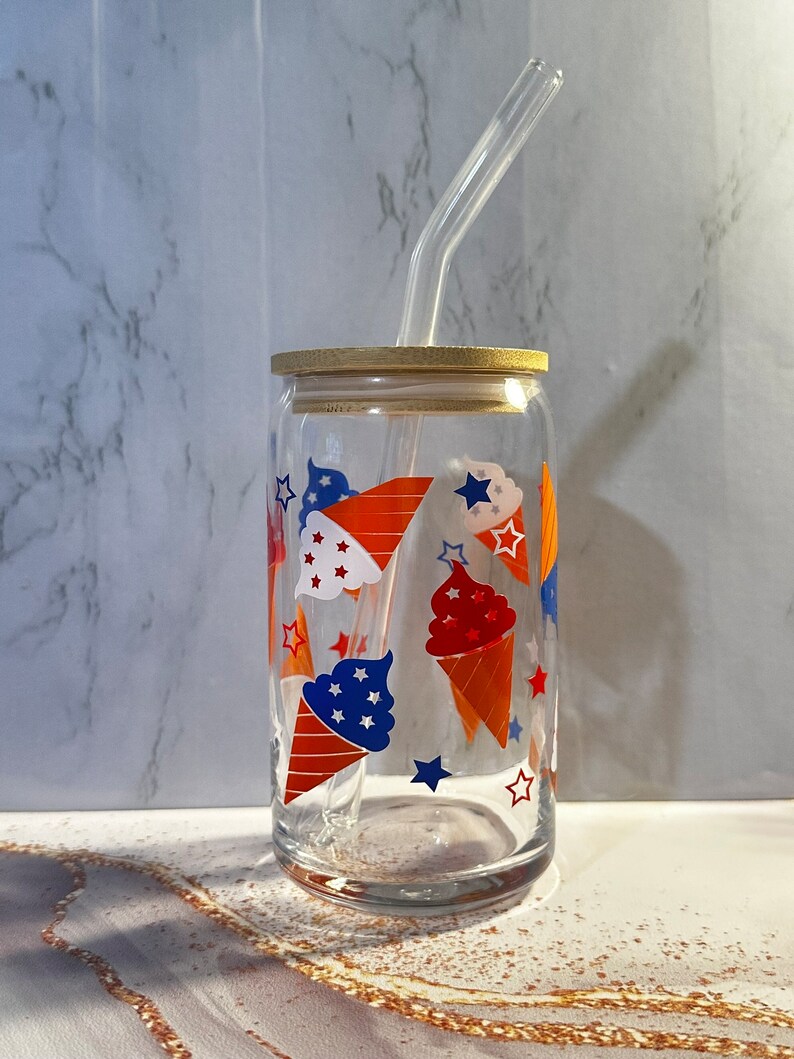 Ice Cream Cones Glass Tumbler: Summer Iced Coffee Cup With Bamboo Lid ...