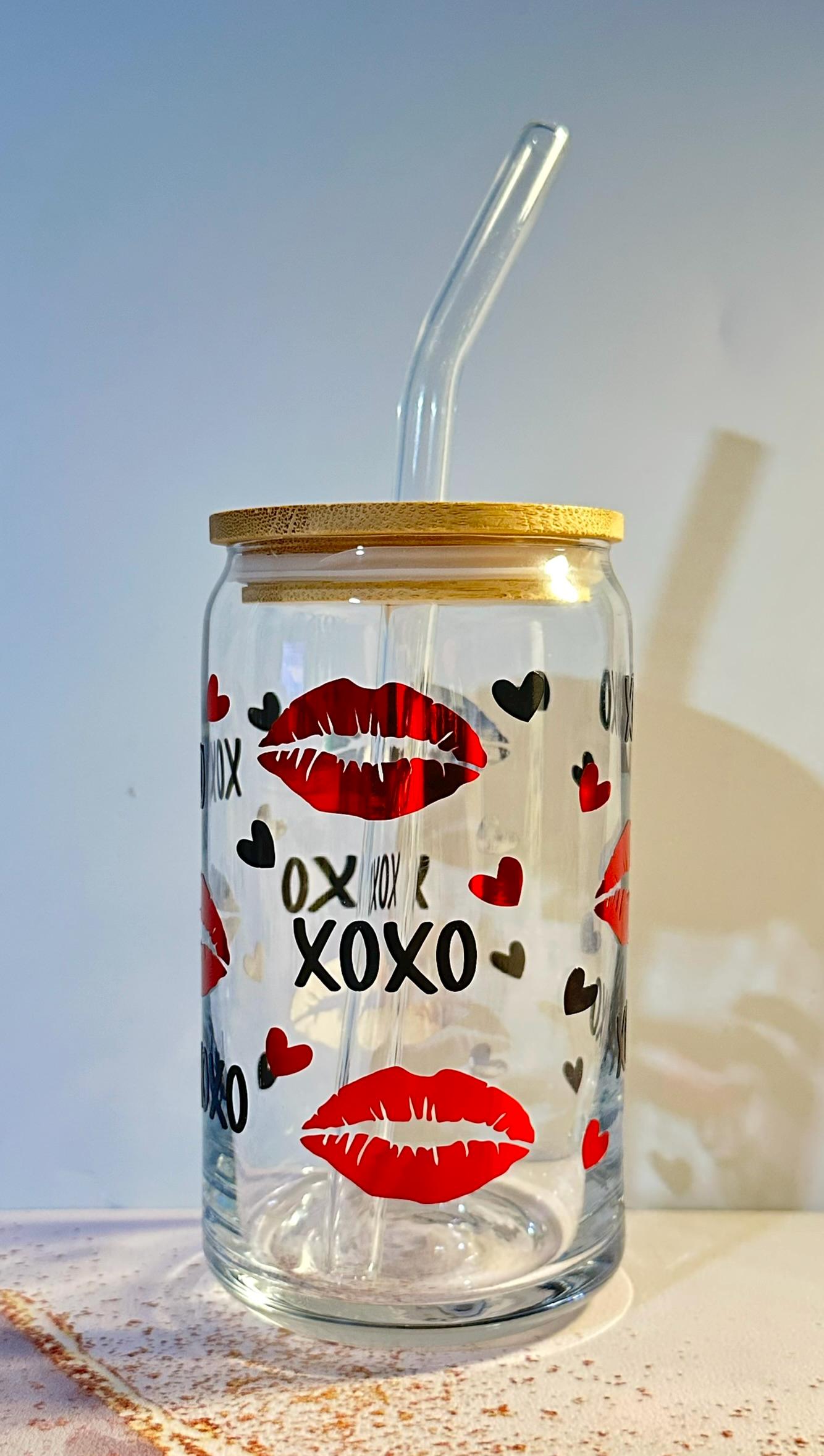 Valentine's Day Iced Coffee Glass: XOXO Hearts Lips Cup - Etsy