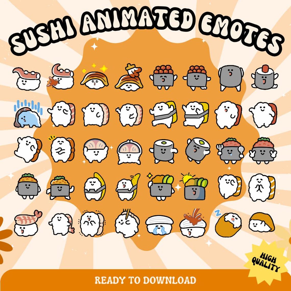 Sushi Animated Emotes | Food | Japanese | Funny | Chibi | Cute | Meme ...