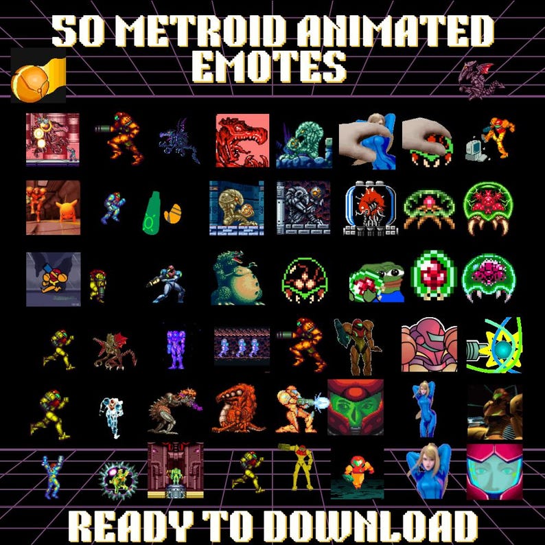 Metroid Animated Emotes | Samus | Samus Aran | Retro |twitch Emotes ...