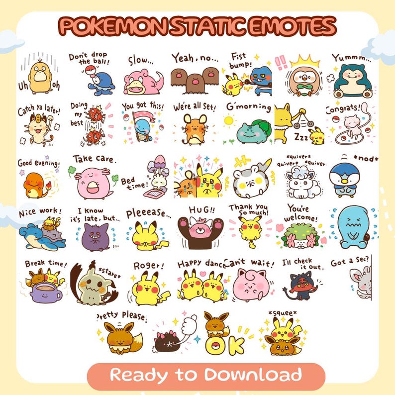 Pokemon Static Emotes | Pikachu | Anime | Chibi | Cute | Retro | Twitch ...