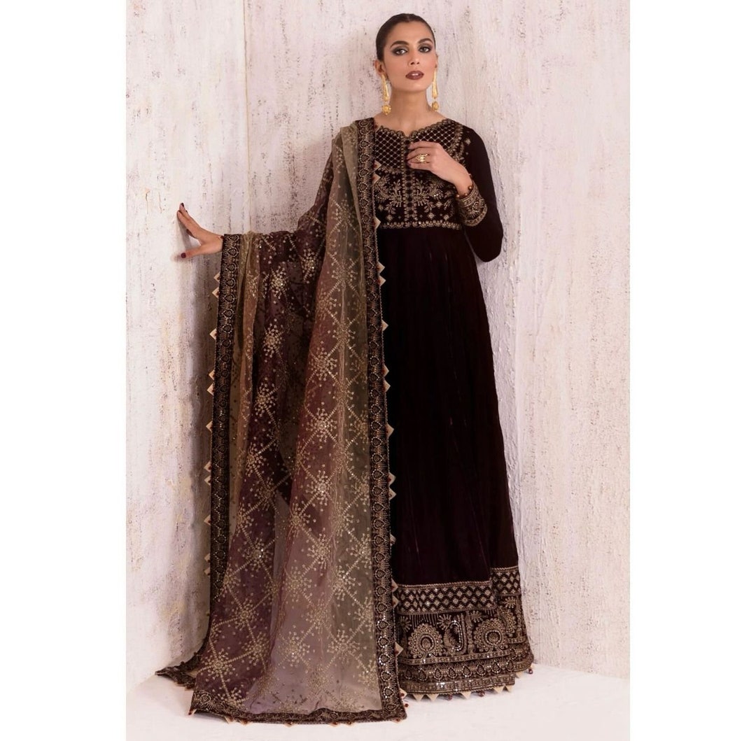Custom Stitched Pakistani Indian Wedding Dresses Velvet Embroidered ...